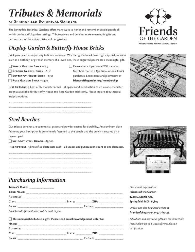 FOG – Memorials and Tributes – Form Fillable | Friends of the Garden